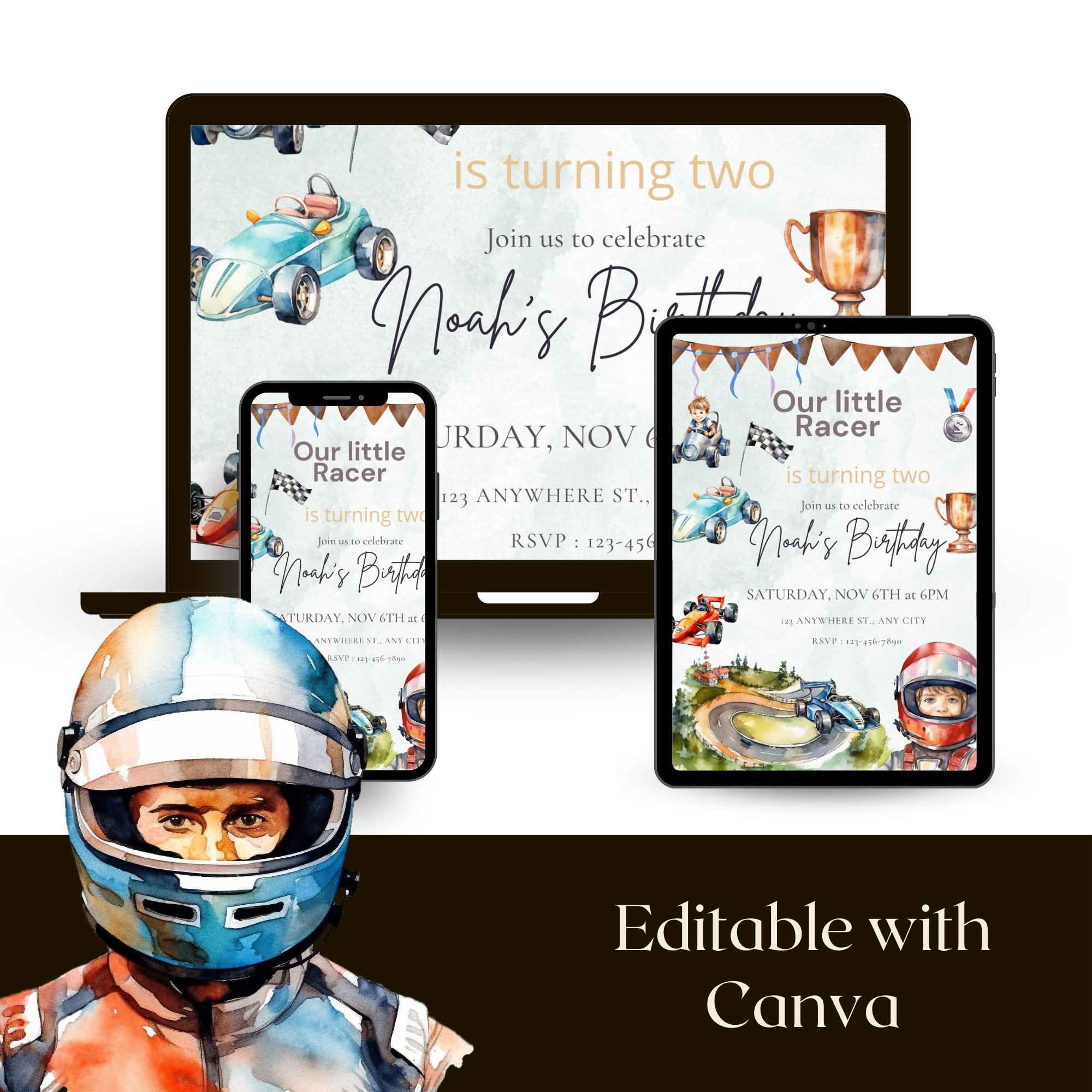 Racing Birthday Invitation, Editable Canva Template for Kids, Little ...