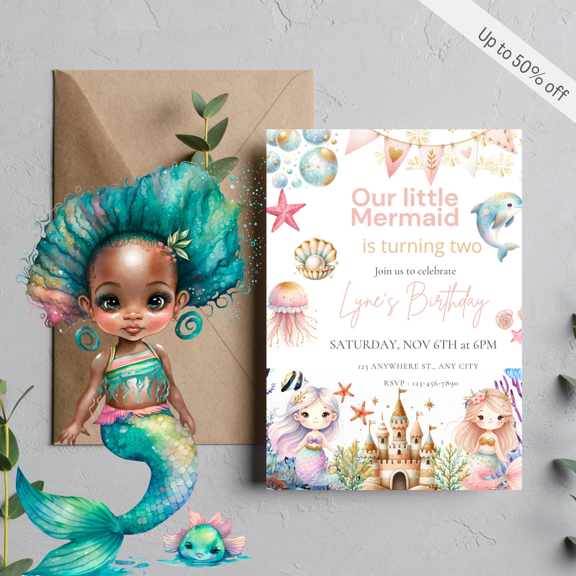 Editable Mermaid Birthday Invitation, Mermaid Invite, Under the Sea ...