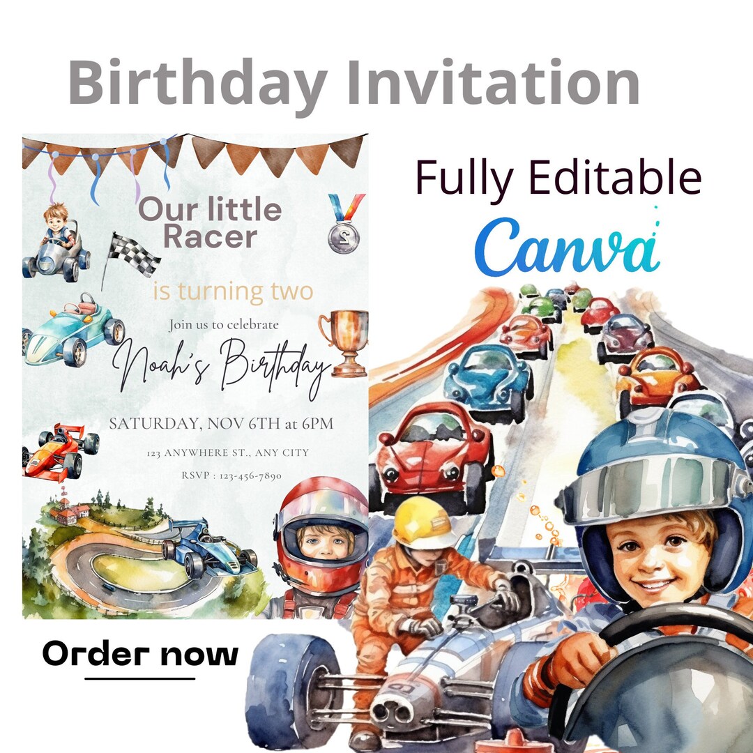 Racing Birthday Invitation, Editable Canva Template for Kids, Little ...