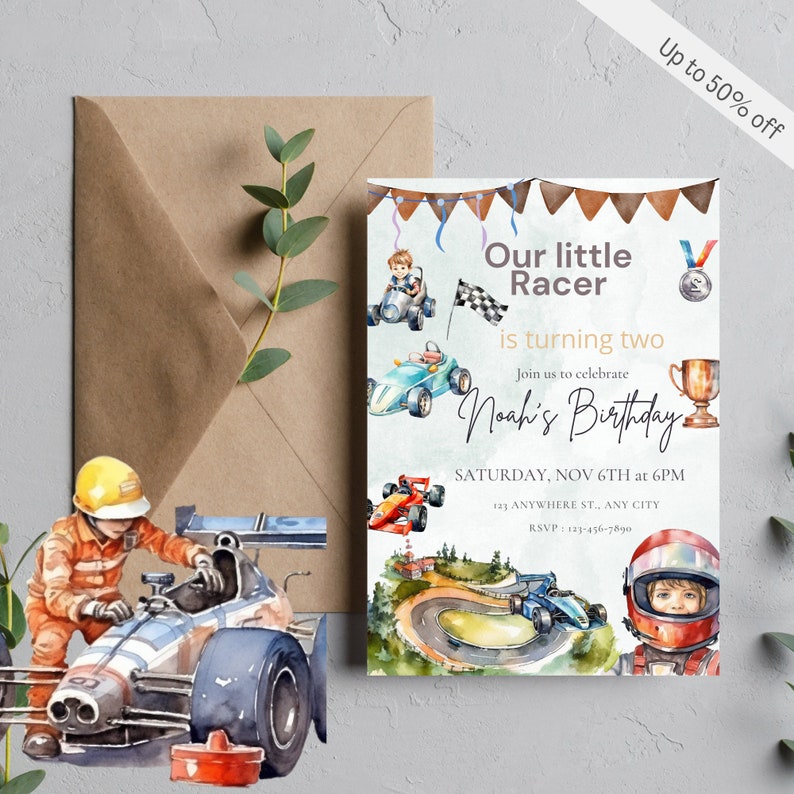 Racing Birthday Invitation, Editable Canva Template for Kids, Little ...