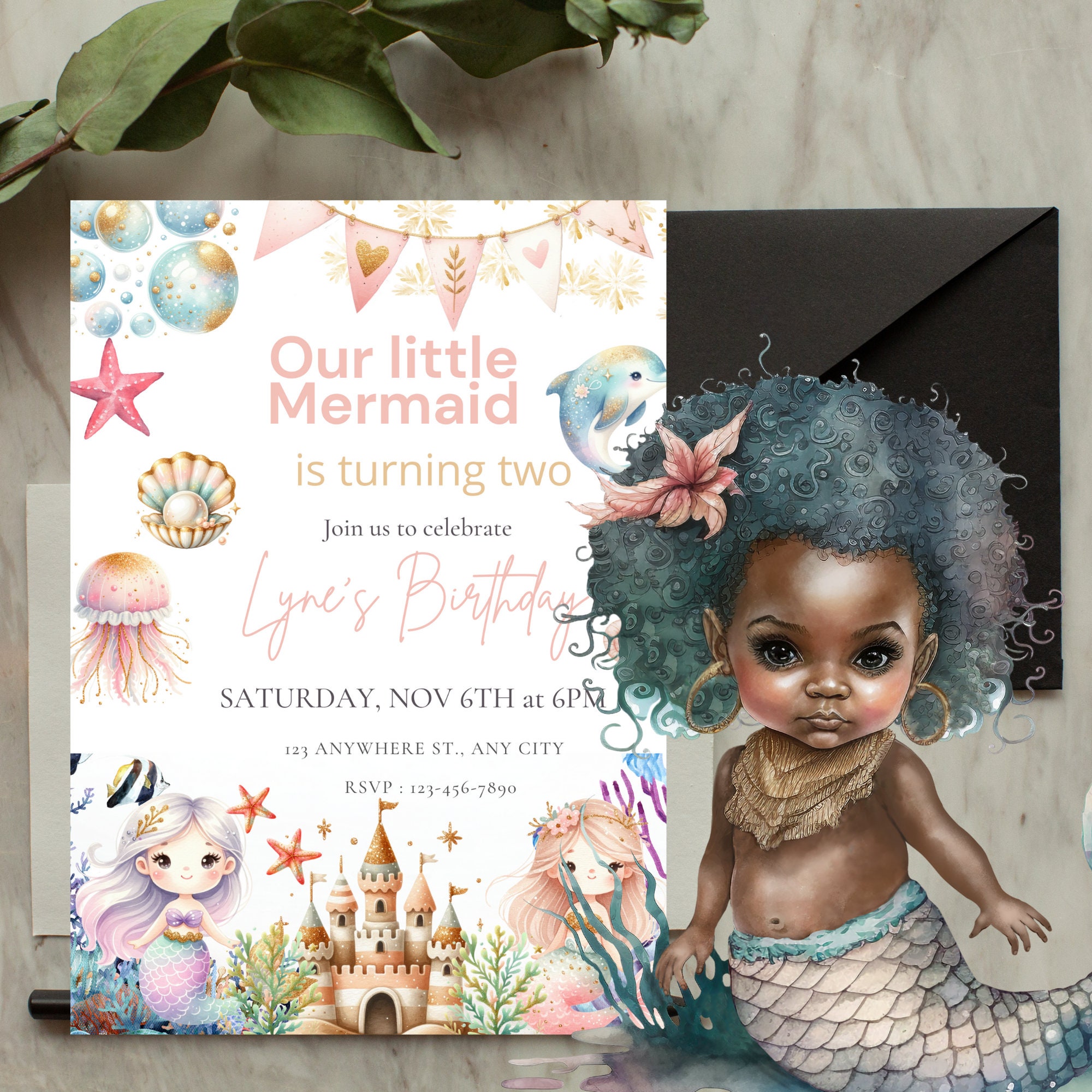 Editable Mermaid Birthday Invitation, Mermaid Invite, Under the Sea ...