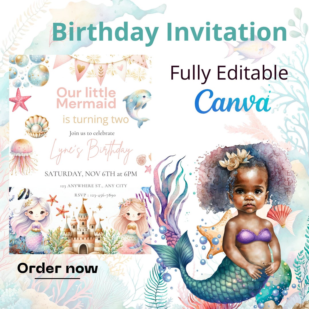 Editable Mermaid Birthday Invitation, Mermaid Invite, Under the Sea ...