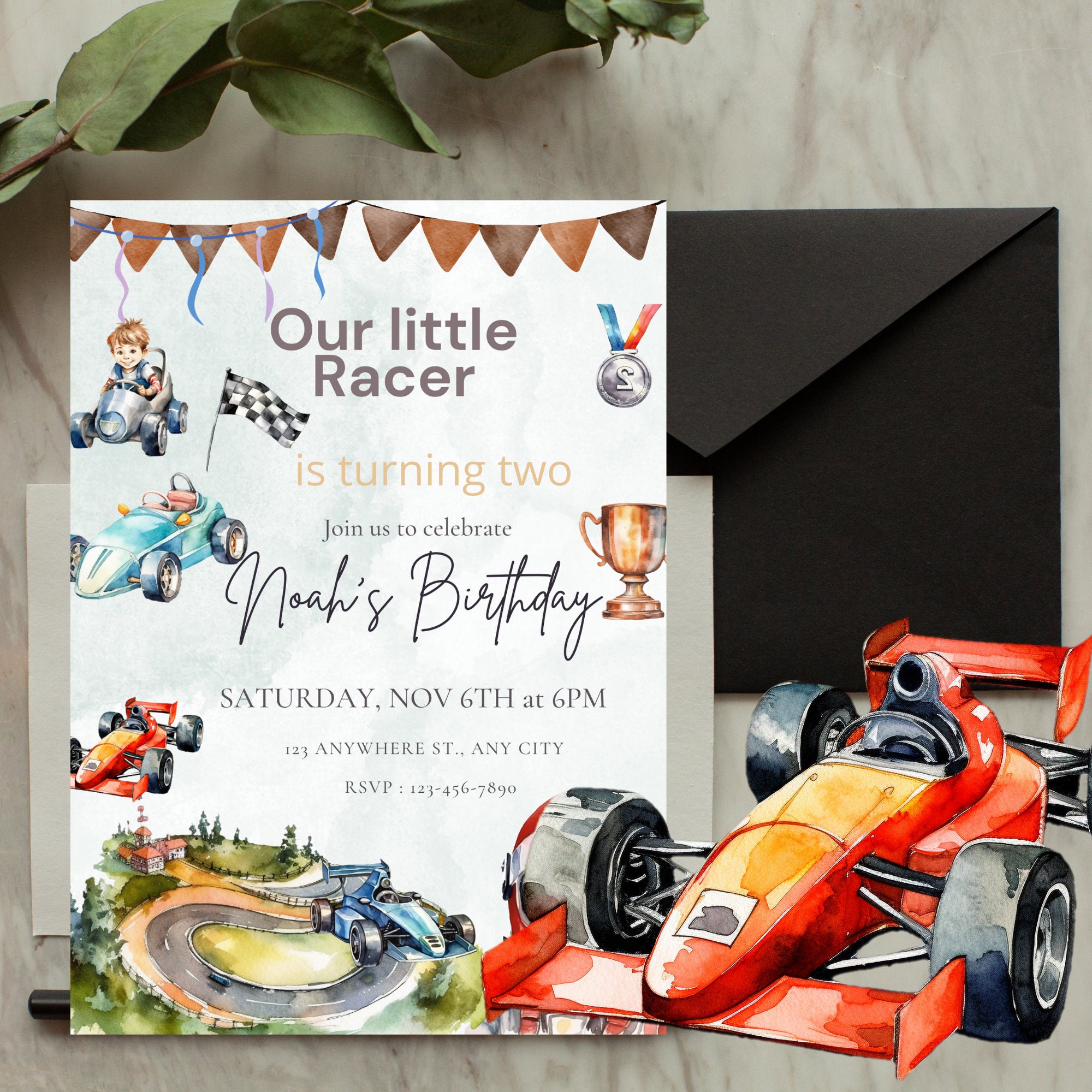 Racing Birthday Invitation, Editable Canva Template for Kids, Little ...