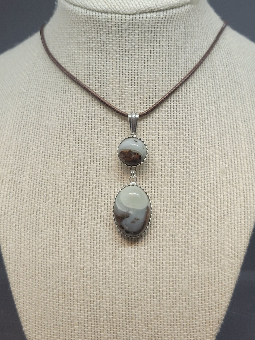 Scenic Tiered BC Ocean Picture Stone Pendant, Stacked Small Blue Stones ...