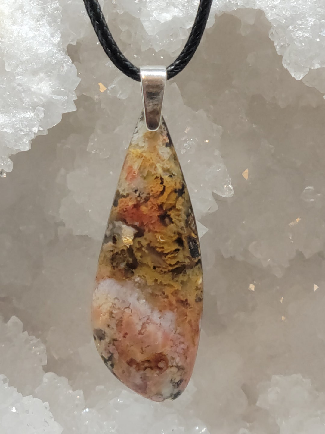 Colorful Teardrop Pendant of Feather Ridge Agate Sterling - Etsy