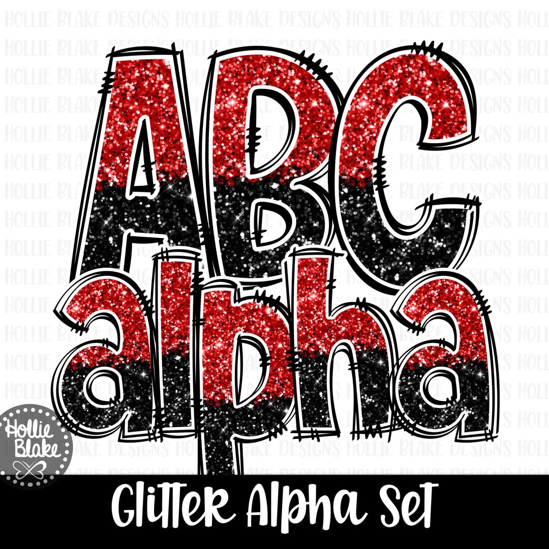 Red & Black Glitter Alphabet Letters PNG Bundle, Hand Drawn Alphabet ...