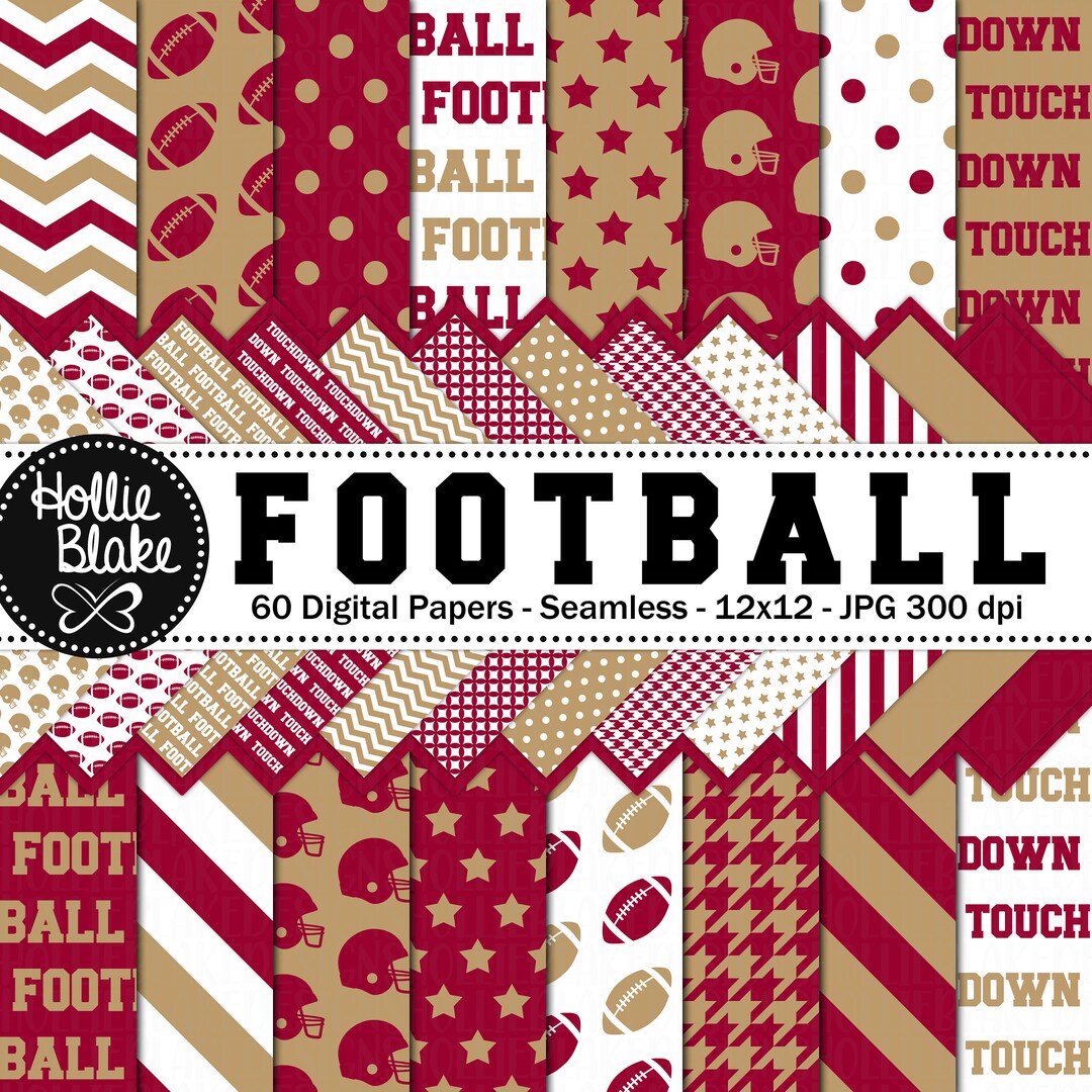 Maroon Red & Gold Football Seamless Digital Papers, Digital Patterns ...