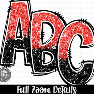 Red & Black Glitter Doodle Alphabet PNG Letters, Doodle Letters PNG ...