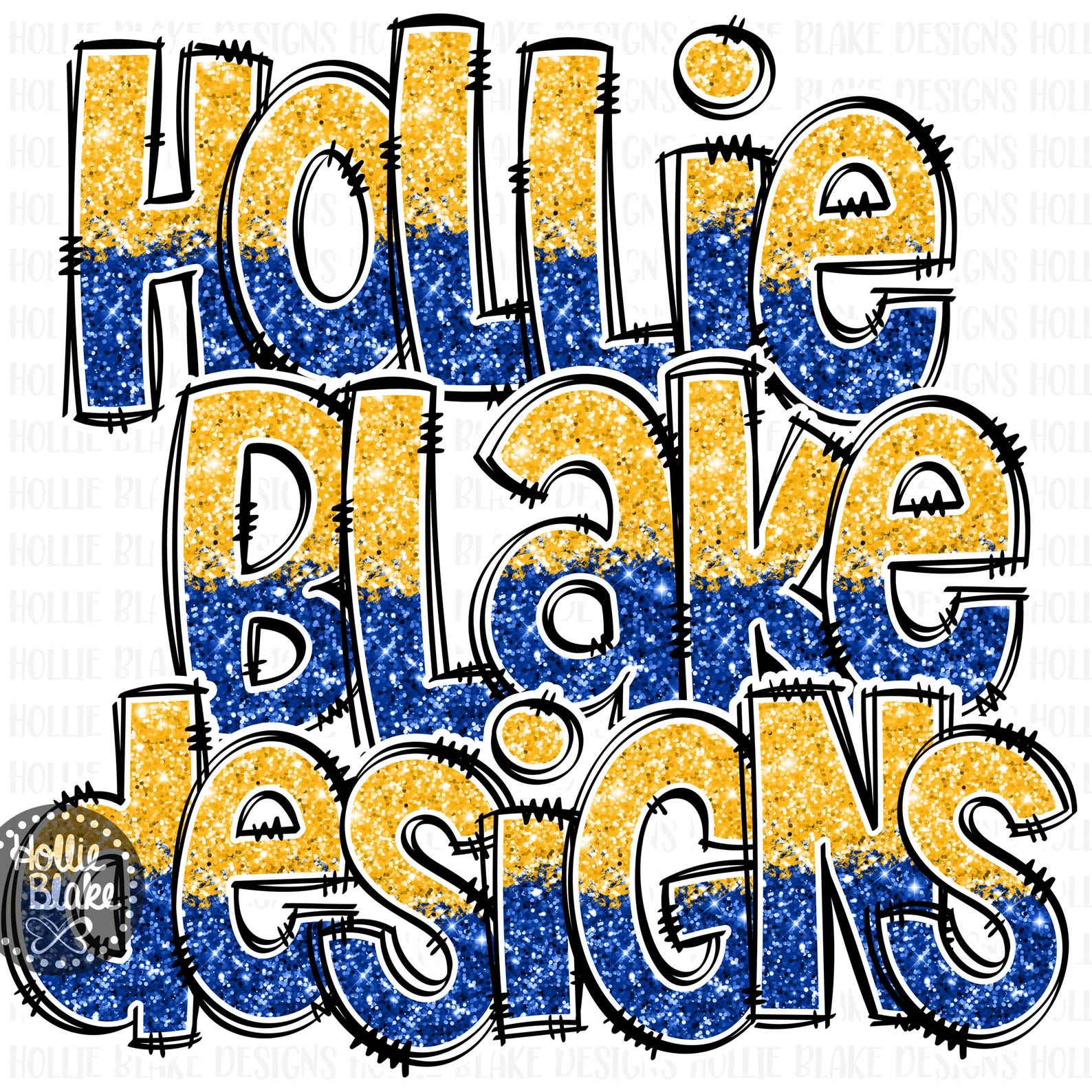 Royal Blue & Gold Glitter Alphabet Letters PNG Bundle, Hand Drawn ...