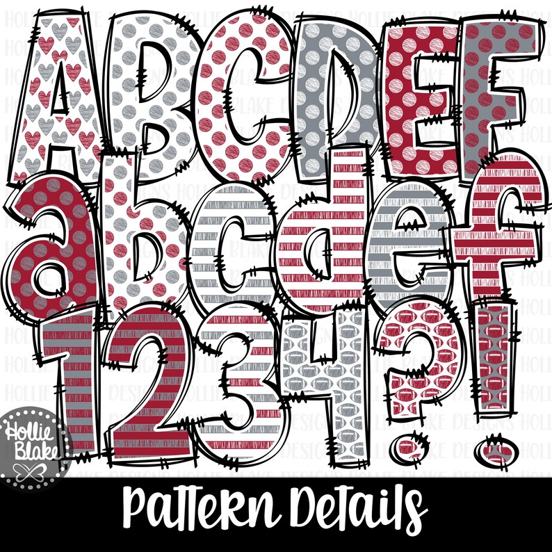 Crimson Red & Gray Football Alphabet Letters PNG Bundle, Hand Drawn ...
