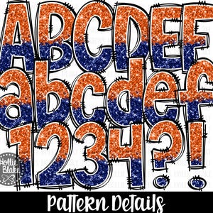 Orange & Blue Glitter Doodle Alphabet PNG Letters, Doodle Letters PNG ...