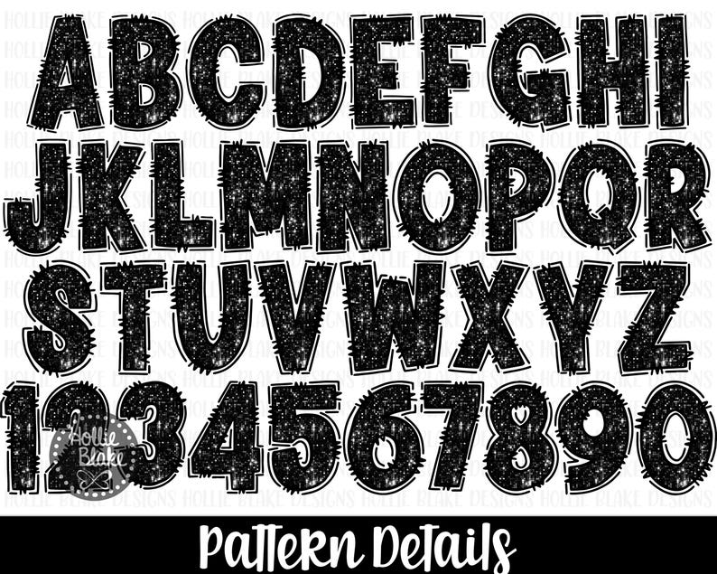 Red & Black Glitter Doodle Alphabet PNG Letters, Doodle Letters PNG ...