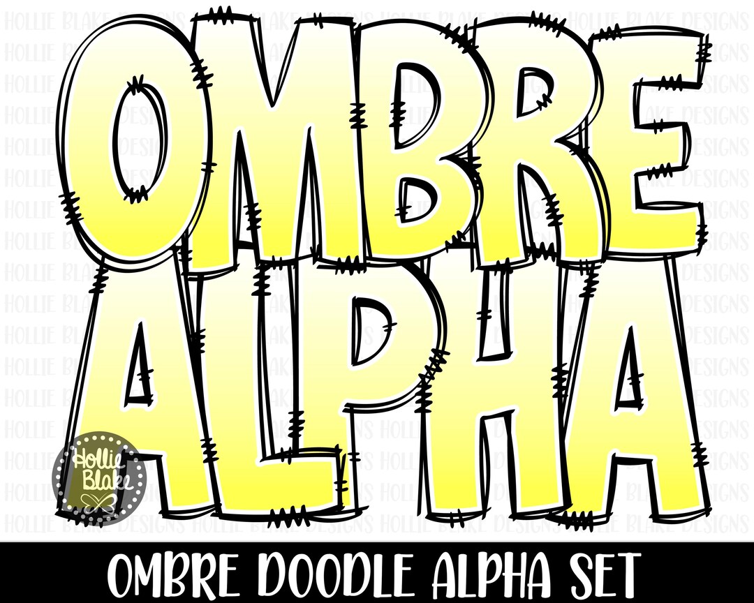Yellow Pastel Ombre Fade Doodle Alphabet PNG Letters, Doodle Letters ...