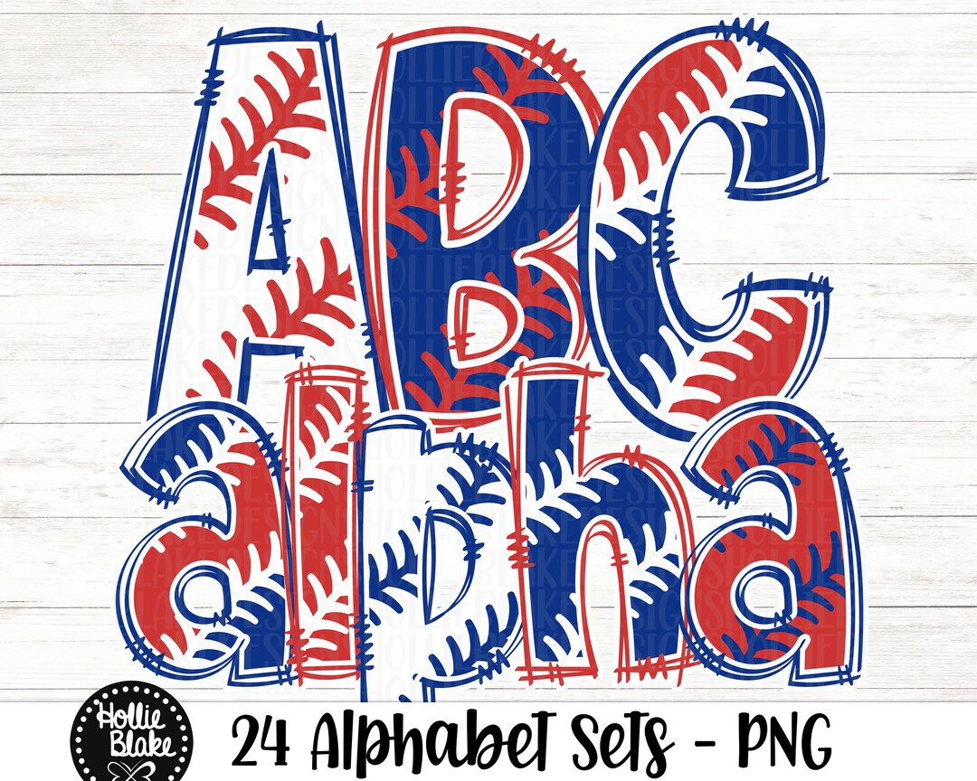 Blue & Red Baseball Doodle Alphabet Sublimation PNG Commercial Use ...