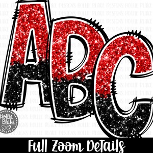 Red & Black Glitter Doodle Alphabet PNG Letters, Doodle Letters PNG ...