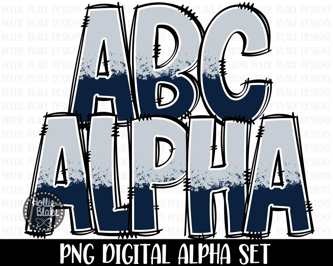 Navy Blue & Gray Doodle Alphabet PNG Letters, Doodle Letters PNG ...