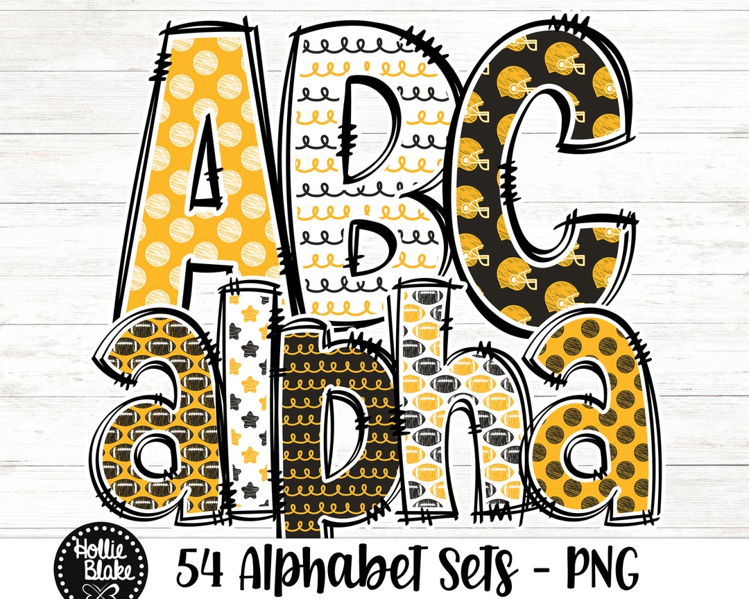 Black & Gold Football Doodle Alphabet PNG Letters, Doodle Letters PNG ...