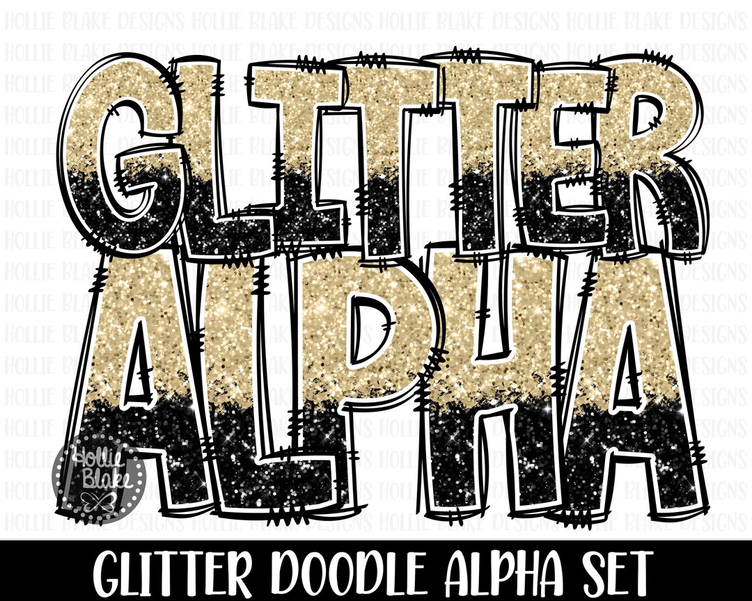 Gold & Black Glitter Doodle Alphabet PNG Letters, Doodle Letters PNG ...