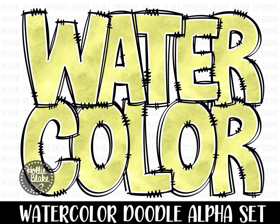 Yellow Pastel Watercolor Doodle Alphabet PNG Letters, Doodle Letters ...