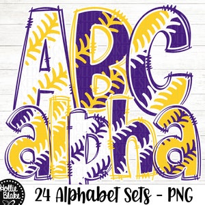 Purple & Gold Baseball Doodle Alphabet Sublimation PNG Commercial Use ...
