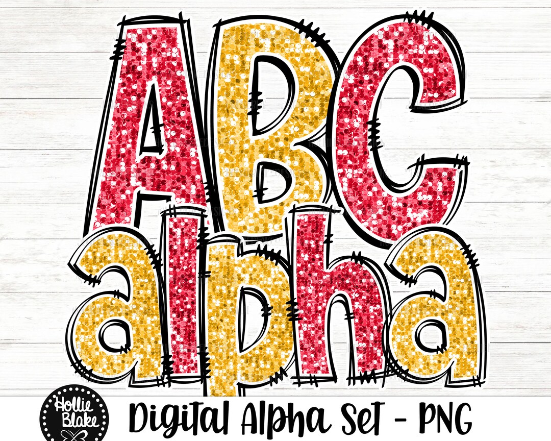 Red & Gold Sequin Doodle Alphabet PNG Letters, Doodle Letters, Red Gold ...