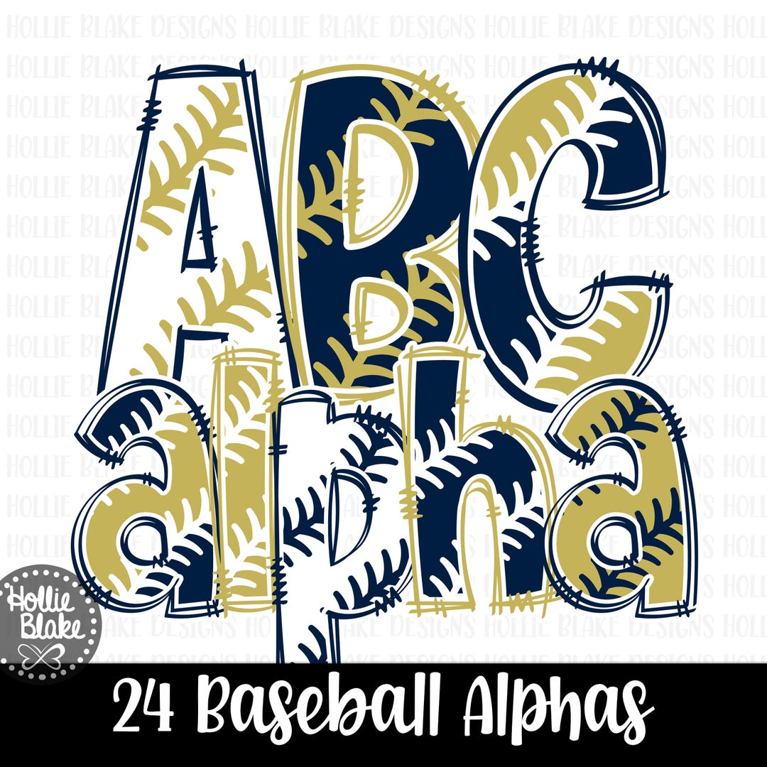 Navy Blue & Vegas Gold Baseball Stitches Alphabet Letters PNG Bundle ...