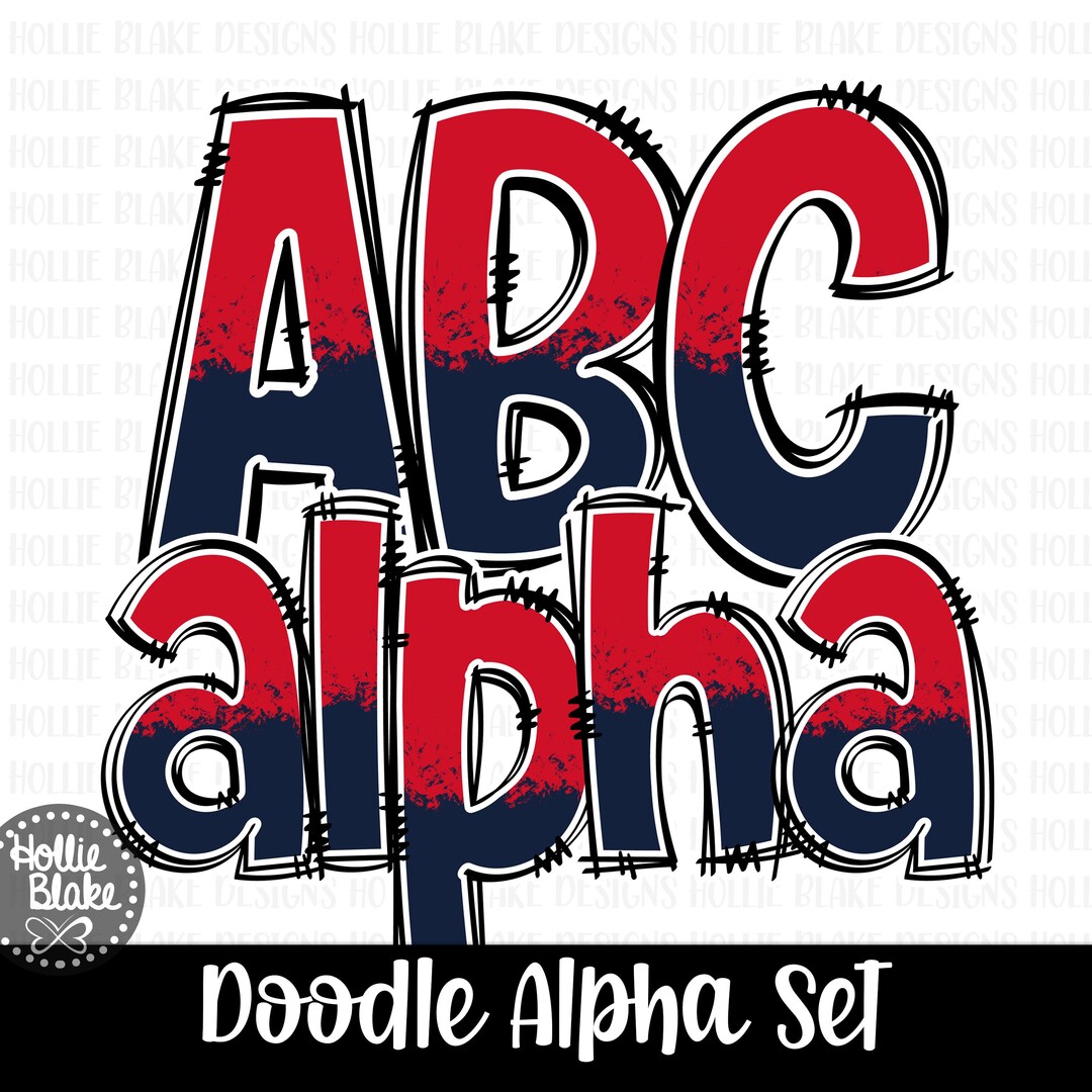 Red & Blue Alphabet Letters PNG Bundle, Hand Drawn Alphabet Doodle ...