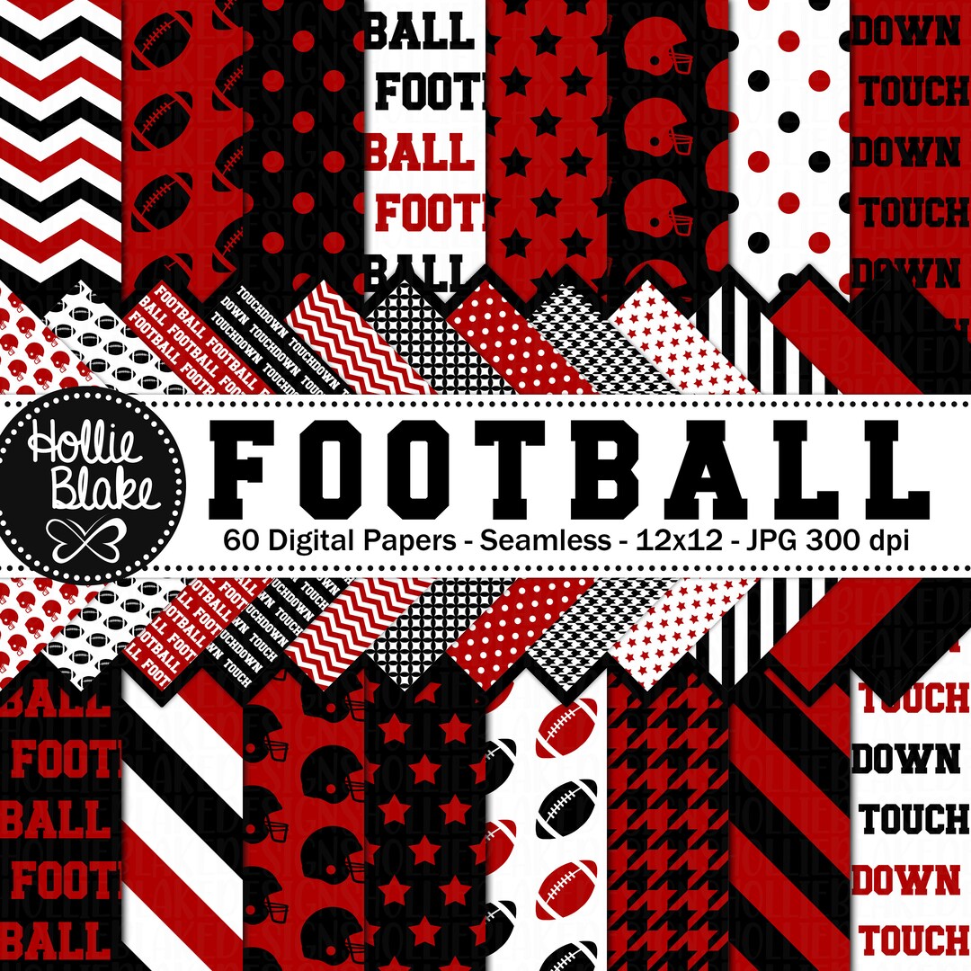 Red & Black Football Seamless Digital Papers, Digital Patterns JPG, Red ...