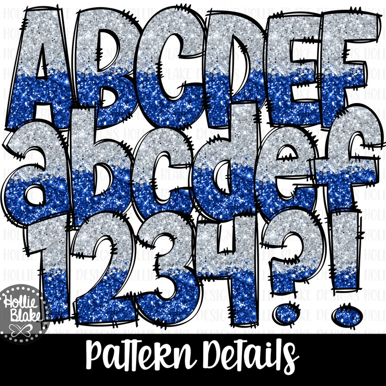 Silver Gray & Royal Blue Glitter Alphabet Letters PNG Bundle, Hand ...