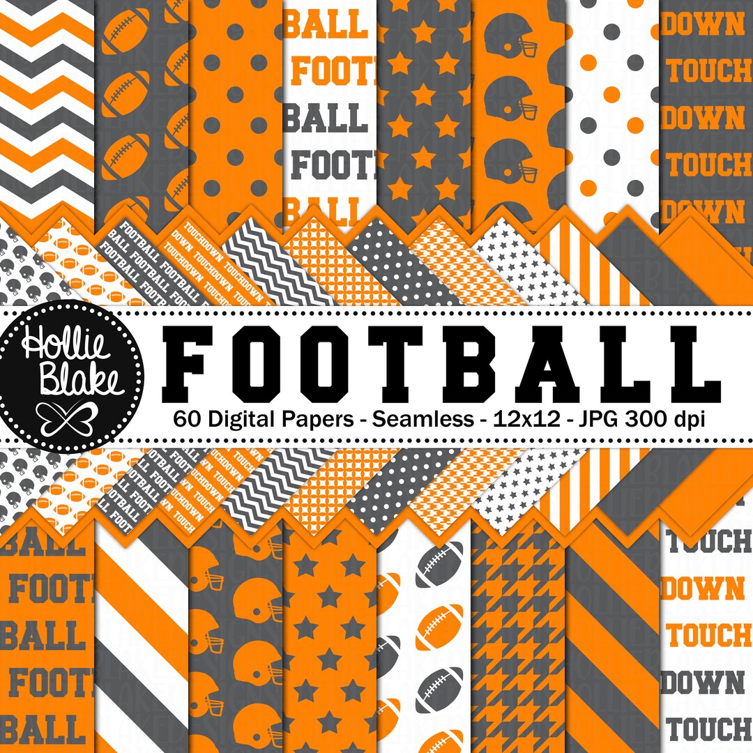 Orange & Smokey Grey Football Seamless Digital Papers, Digital Patterns ...