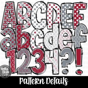 Crimson Red & Gray Football Alphabet Letters PNG Bundle, Hand Drawn ...