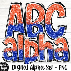 Blue & Orange Glitter Doodle Alphabet PNG Letters, Doodle Letters PNG ...