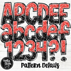 Red & Black Glitter Doodle Alphabet PNG Letters, Doodle Letters PNG ...