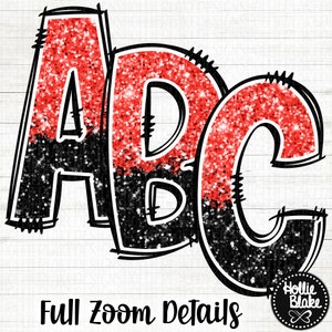 Red & Black Glitter Doodle Alphabet PNG Letters, Doodle Letters PNG ...