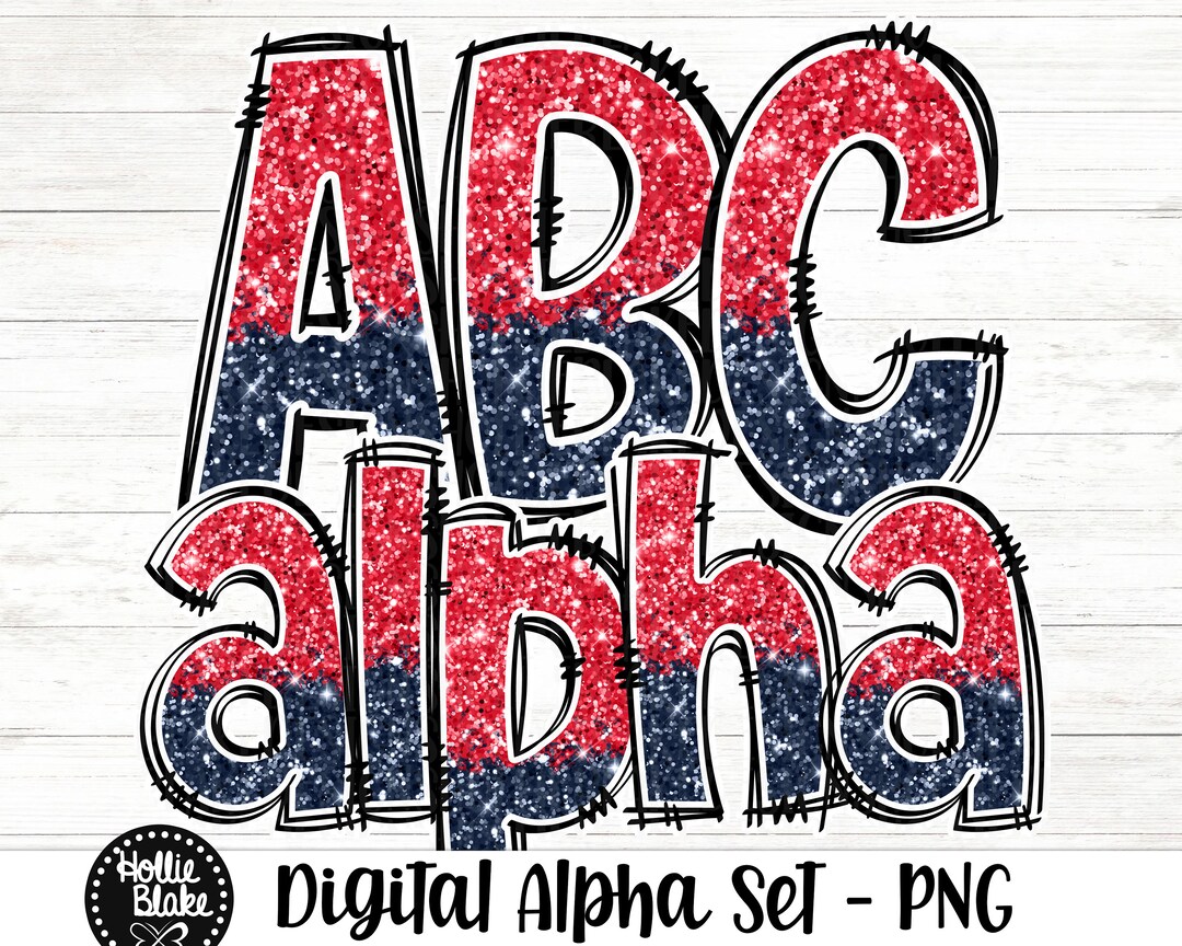 Red & Navy Blue Glitter Doodle Alphabet PNG Letters, Doodle Letters PNG ...