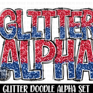 Royal Blue & Red Glitter Doodle Alphabet PNG Letters, Doodle Letters ...