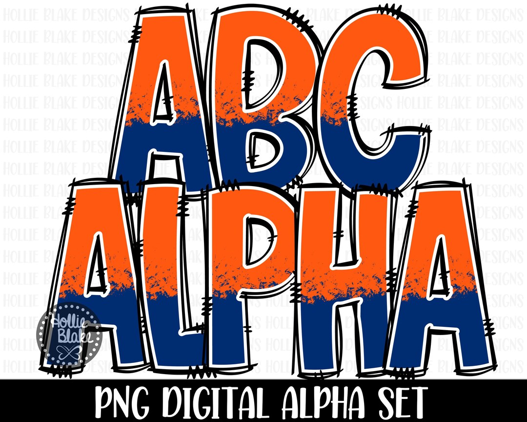 Blue & Orange Doodle Alphabet PNG Letters, Doodle Letters PNG Letters ...