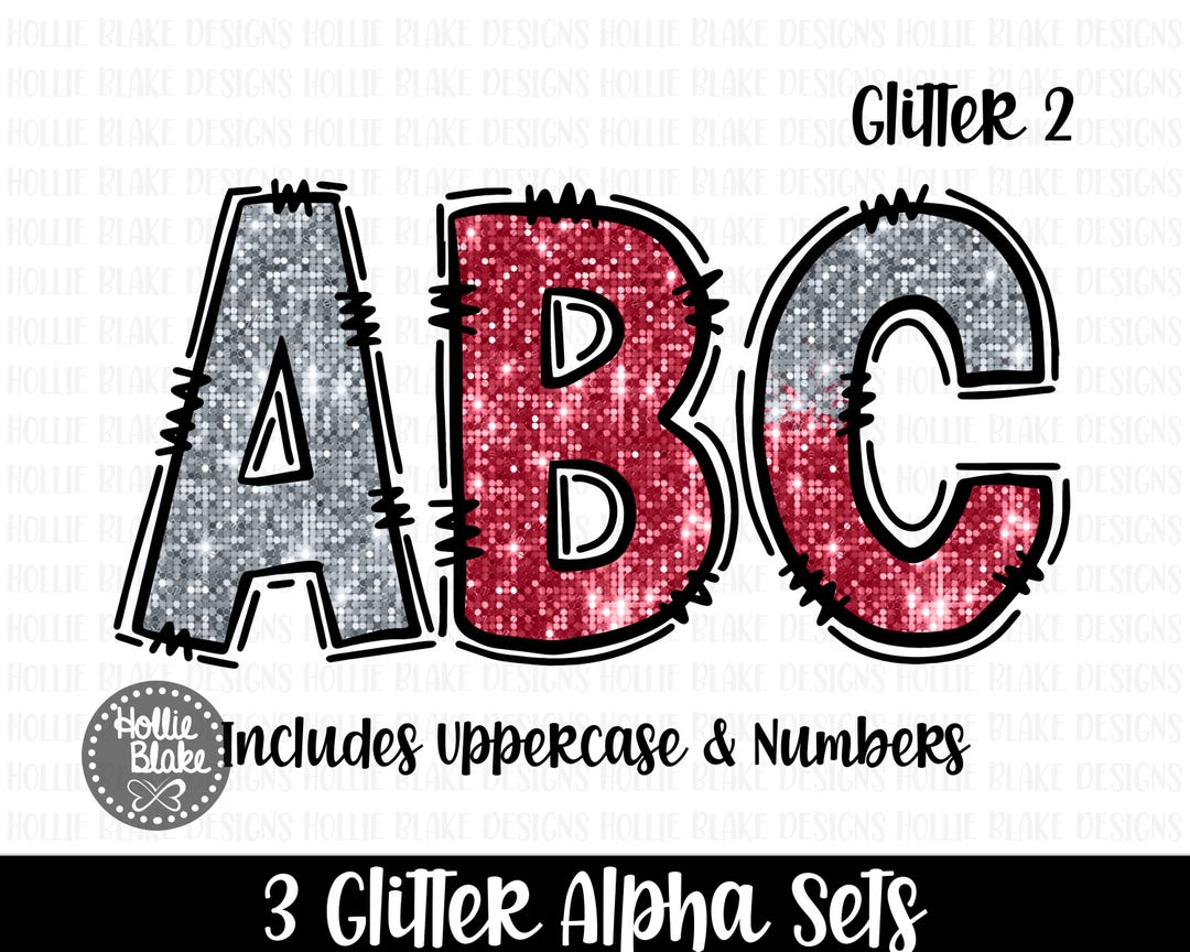 Crimson Red & Gray Glitter Doodle Alphabet PNG Letters, Doodle Letters ...