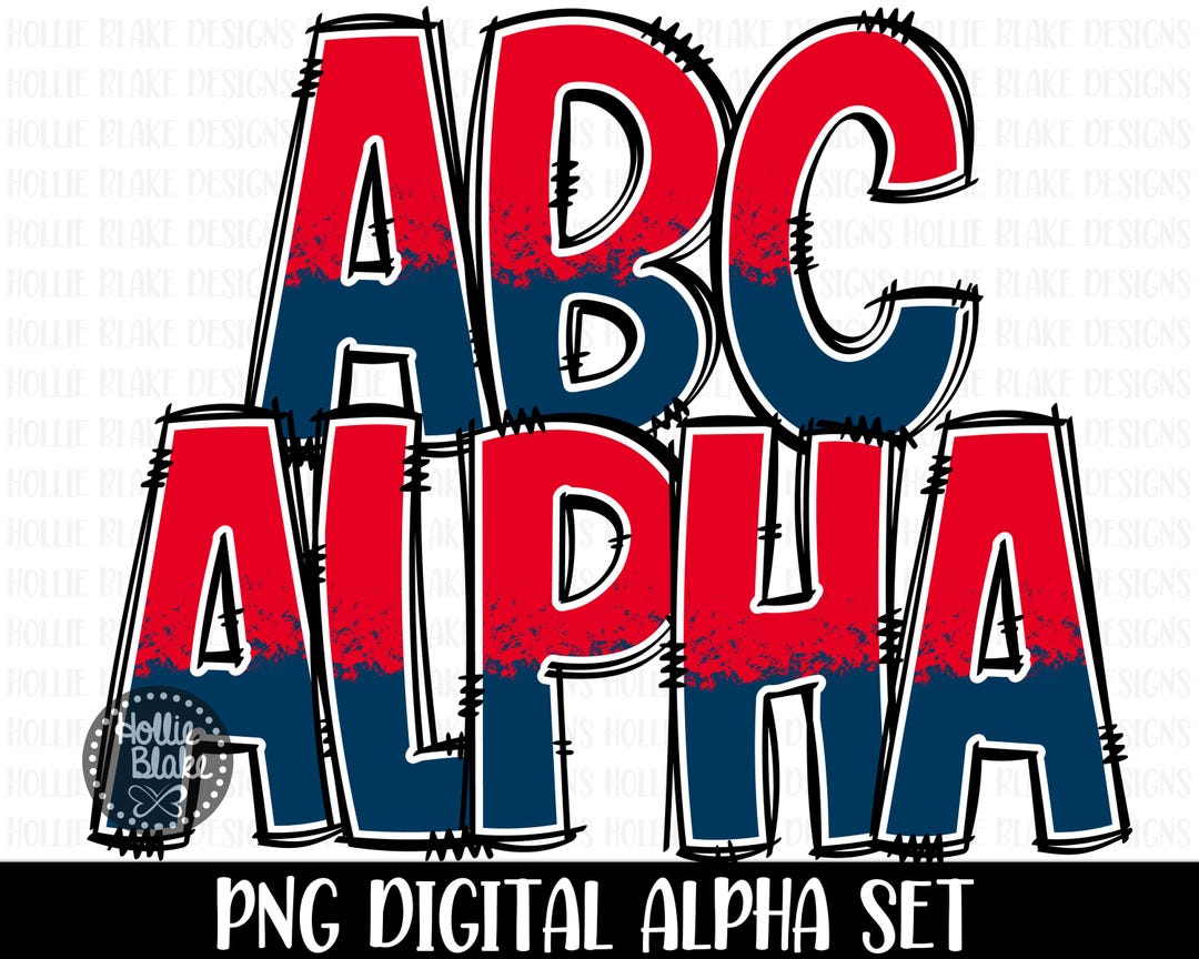 Navy Blue & Red Doodle Alphabet PNG Letters, Doodle Letters PNG Letters ...
