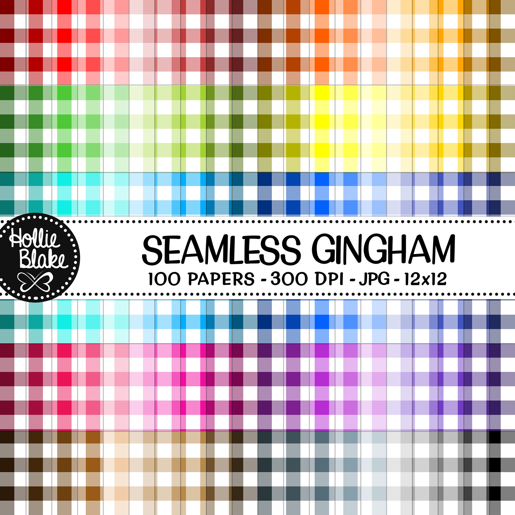 SALE 100 Gingham Seamless Digital Papers Rainbow | Etsy