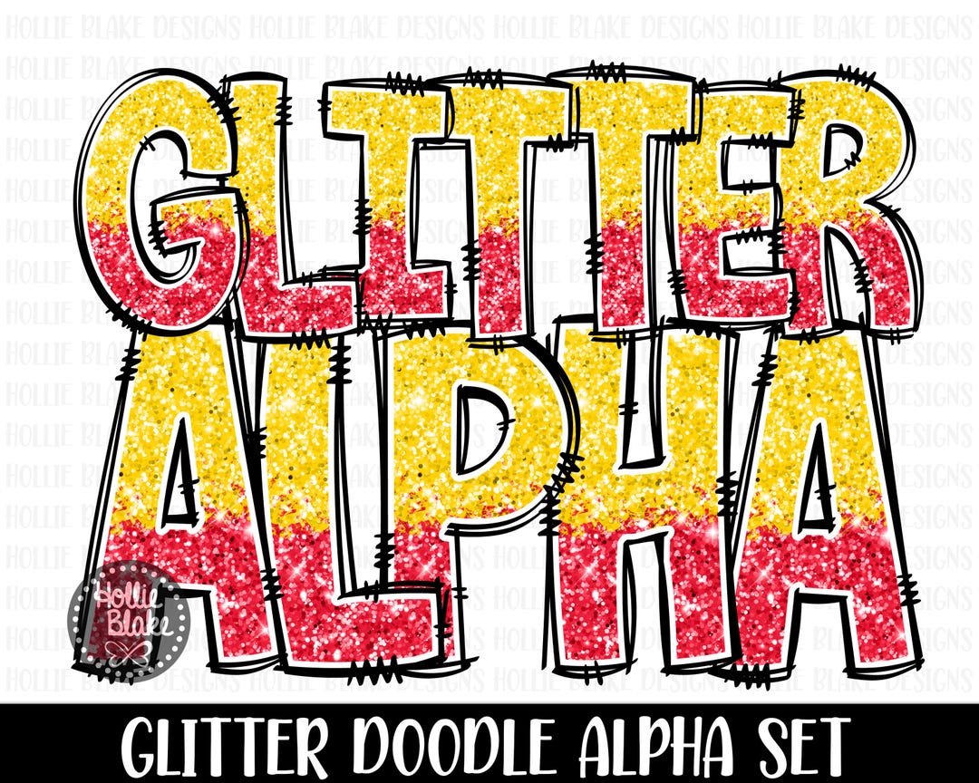 Red & Gold Glitter Doodle Alphabet PNG Letters, Doodle Letters PNG, Red ...