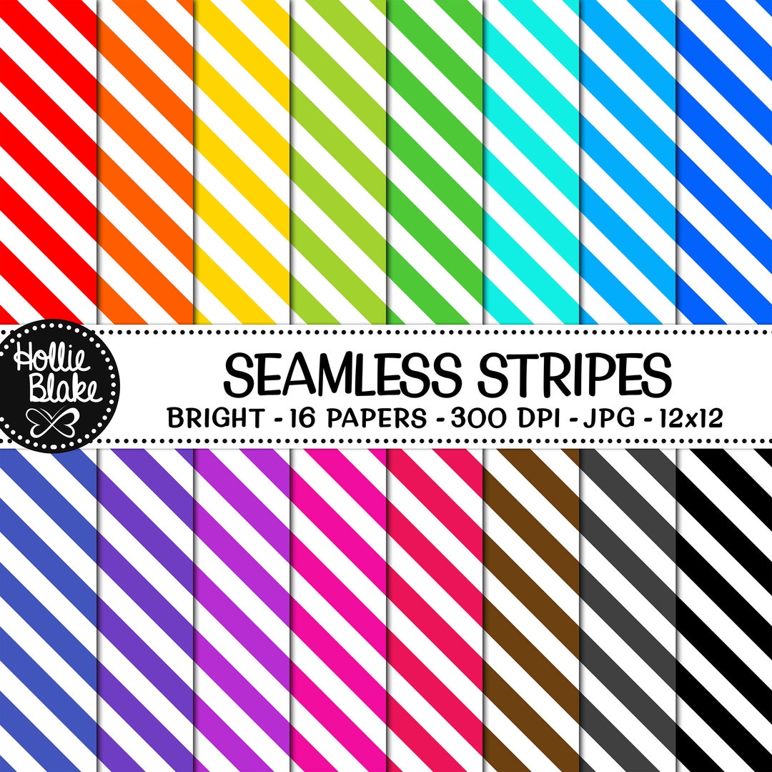SALE!! 16 Bright Stripes Seamless Digital Papers • Rainbow • Seamless ...