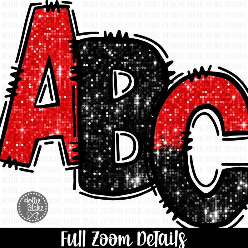 Red & Black Glitter Doodle Alphabet PNG Letters, Doodle Letters PNG ...