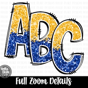 Royal Blue & Gold Glitter Alphabet Letters PNG Bundle, Hand Drawn ...