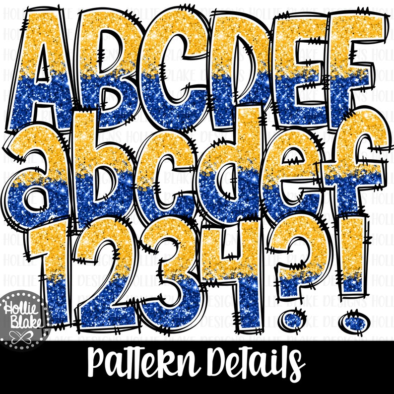 Royal Blue & Gold Glitter Alphabet Letters PNG Bundle, Hand Drawn ...