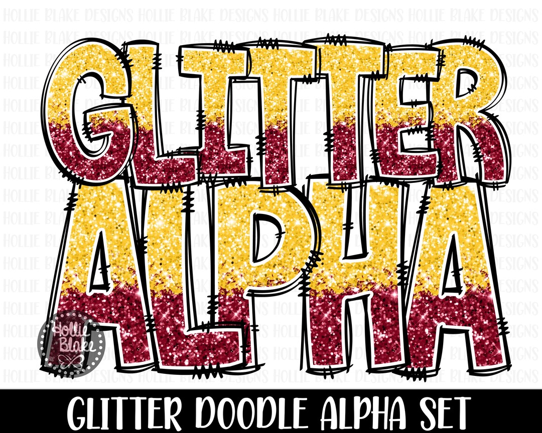 Maroon Red & Gold Glitter Doodle Alphabet PNG Letters, Doodle Letters ...