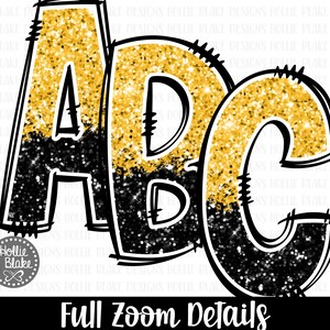 Gold & Black Glitter Doodle Alphabet PNG Letters, Doodle Letters PNG ...