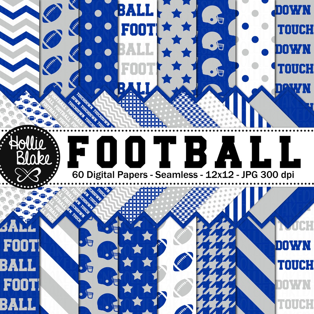 Blue & Gray Football Seamless Digital Papers, Digital Patterns JPG ...