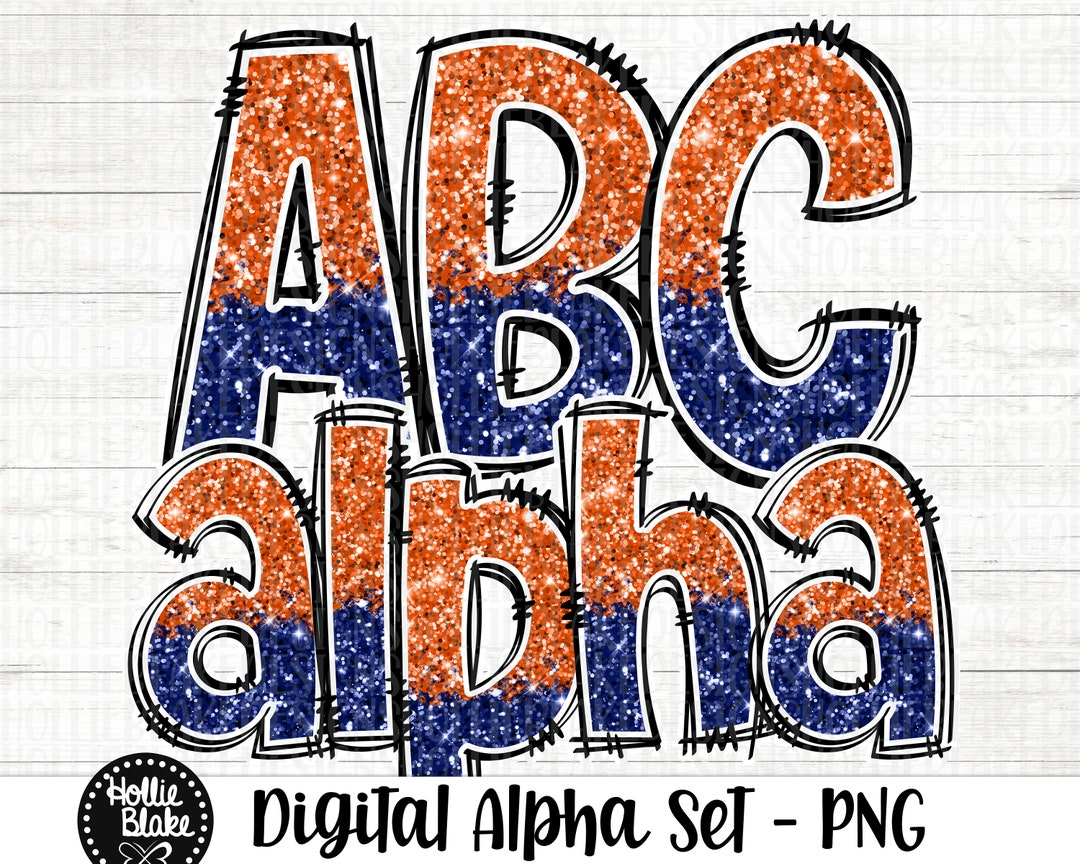 Orange & Blue Glitter Doodle Alphabet PNG Letters, Doodle Letters PNG ...
