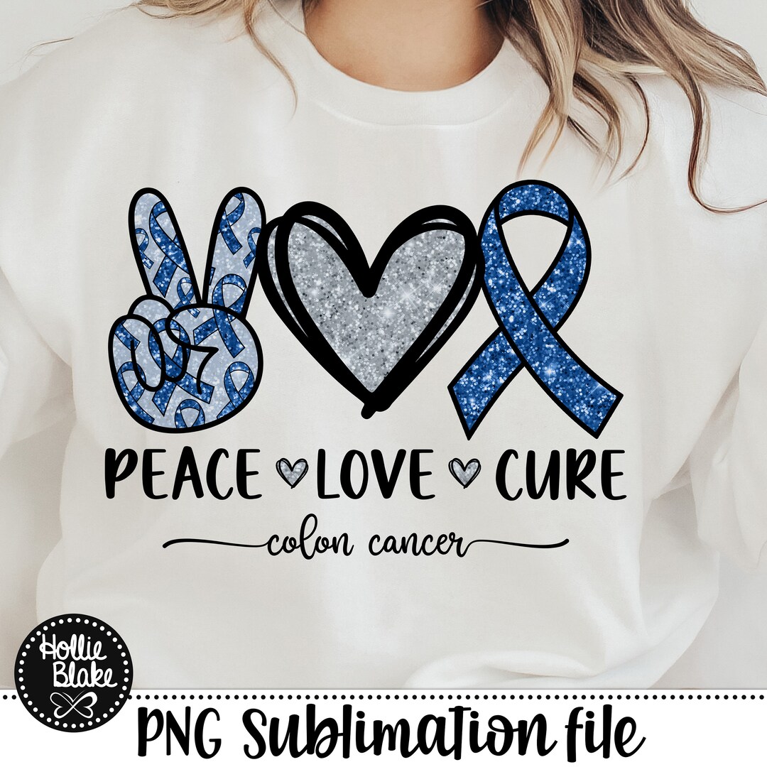 Colon Cancer, Peace Love Cure, Dark Blue & Silver Colon Cancer ...